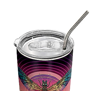 ORCAE 20oz Colorful Hippie Dragonfly Tumbler, Gifts for Dragonfly Lovers, Coffee Thermos for Women, Stainless Steel Double Wall Vacuum Insulated Coffee Mug, Travel Cup with Lid - B