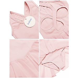 Arshiner Kid Girls Hollow Back Ballet Leotard with Skirt Sleeveless Dance Dresses