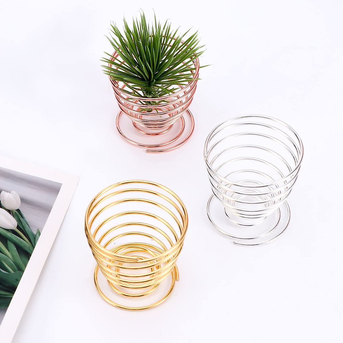 6pcs/Pack Air Plant Holders,Wire Metal Plants Stand Planter Shelves,Airplant Container Tillandsia Holder,Geometric Tabletop Decor for Home Office(Rose Gold+Gold+Silver)