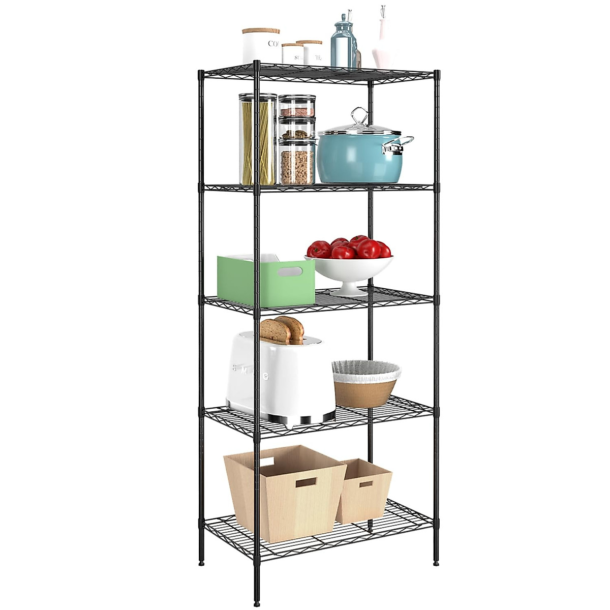 PayLessHere Shelves Shelf Wire Shelving Heavy Duty Storage 5 Tier Shelves with Adjustable Height Sturdy Steel Construction Certified by NSF Maximum 1250lbs Capacity Easy Assembly (Black, 24×14×60)