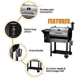 Z GRILLS Wood Pellet Smoker Grill, 8 in 1 BBQ Grill with Auto Temperature Control, 697 sq in Cooking Area for Backyard, Patio and Outdoor Cooking, 7002E, Sliver