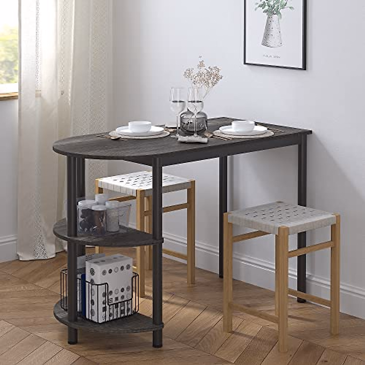 Elephance Small Dining Table/Kitchen Table with Storage, Multifunctioal Workstation Desk for Dining Room, Living Room, Bistro.(Black Oak)