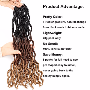 Eliza Wavy Gypsy Locs Ombre Crochet Hair 18" 8Packs/Lot Goddess Locs Synthetic Fiber Faux Locs African Roots Dreadlocs Synthetic Braiding Hair Extensions for Black Women(18",OM3T30/27)