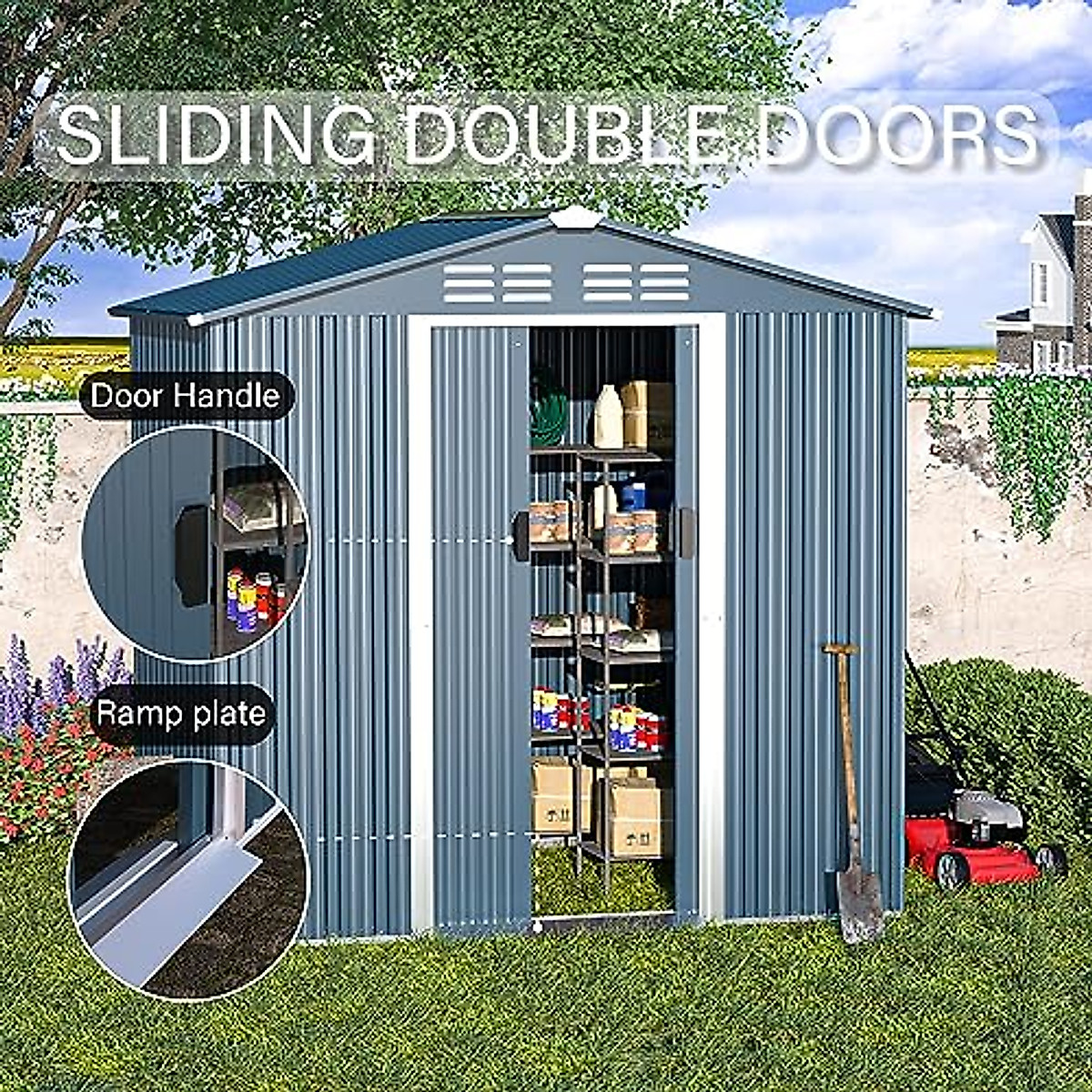 Outdoor Storage Shed,6' x 4' Waterproof Metal Tool Shed with Door,Ramp Plate for Outside,Garden,Backyard,Patio