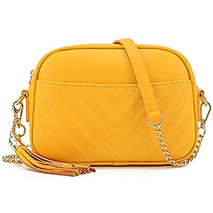 lola mae Quilted Crossbody Bag, Trendy Design Shoulder Purse (Mustard)