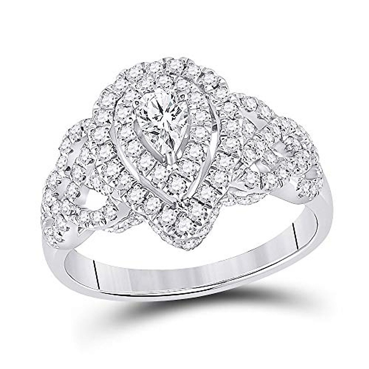 14kt White Gold Pear Diamond Solitaire Bridal Wedding Engagement Ring 1 Cttw