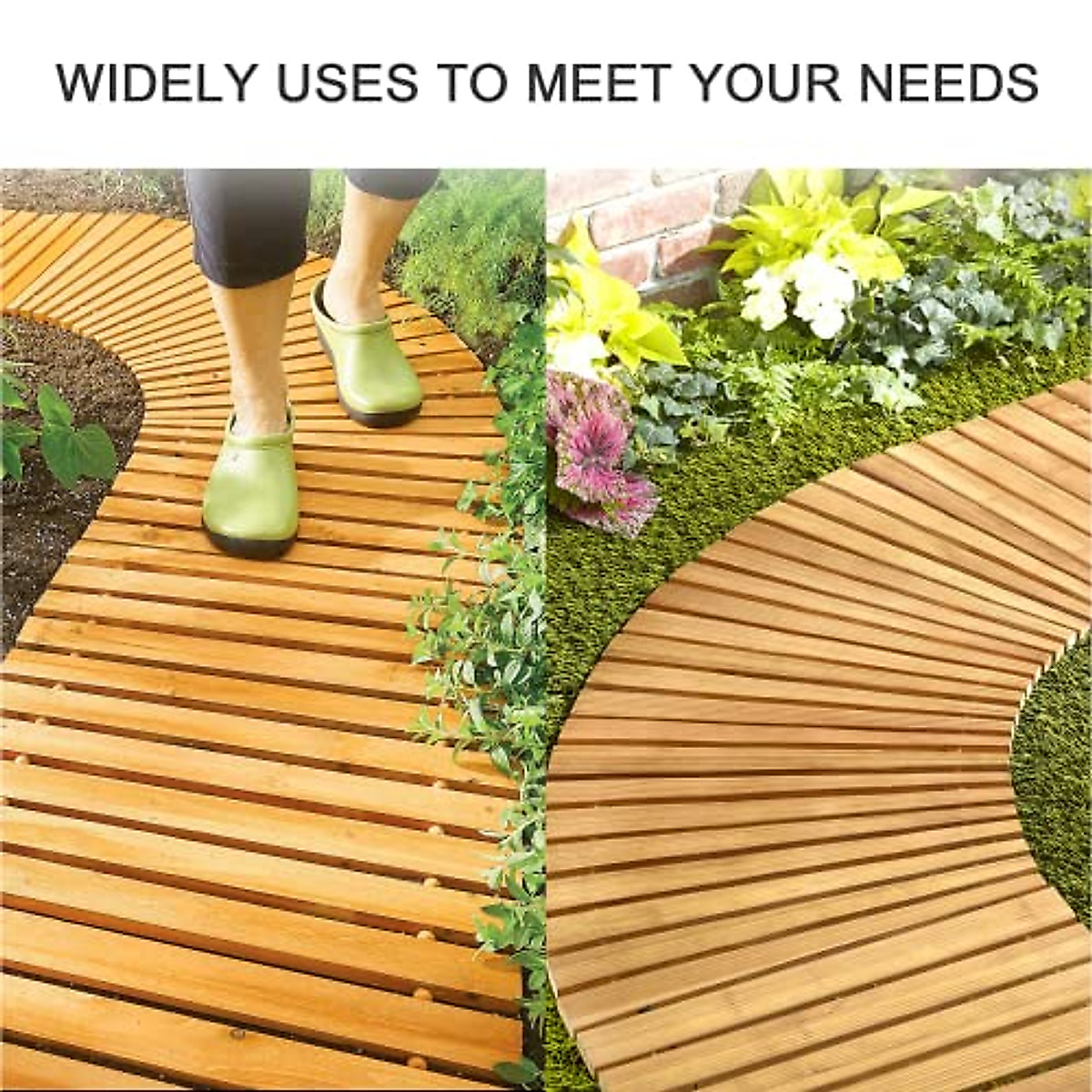 Wooden Pathway 8', Realife Roll Out Weather-Resistant Garden Cedar Walkway for Outside, Patio, Beach