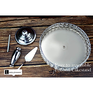LINDLEMANN Decorative Cake Stand With Mineral Crystals & Spatula Round Metal Pedestal Cupcake Stands For Donuts Desserts Birthday Wedding Baby Shower Anniversary Holiday Dinner Party (Silver, 12")