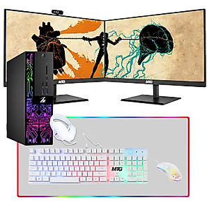 TechMagnet Computer Desktop PC, Intel Core i5-6500, Siwa 6, New MTG Dual 27 Inch Monitor, 16GB RAM, 480GB SSD + 2TB HDD, 1GB Graphic Card, Gaming Kit, Webcam, WiFi, Windows 10 Pro (Renewed)