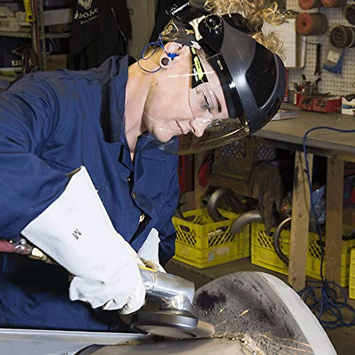 Sellstrom Face Shield - Single Crown Full Safety Mask for Men & Women - Clear Polycarbonate - Ratchet Headgear - S32010