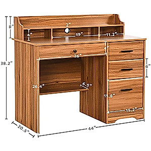 Computer Desk with 4 Drawers and Storage, Small Office Desk with File Drawers and Hutch, Farmhouse Wood Writing Student Table for Home Office, Bedroom, Rustic Oak