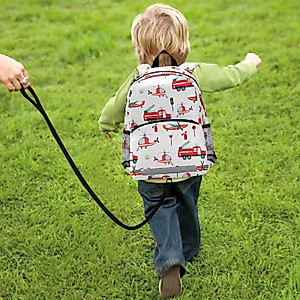 Fisyme Fire Trucks Helicopter Airplane Backpack Schoolbag Kids Daypack Toddler Travel School Bag Small Mini Backpacks for Kindergarten Preschool Nursery Children Boys Girls with Chest Strap