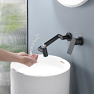 Lefton Wall Mount Bathroom Faucet with Temperature Display (Battery-Free), Single Handle Wall Mount Faucet for Bathroom Sink, Matte Black, BFWM2401-3