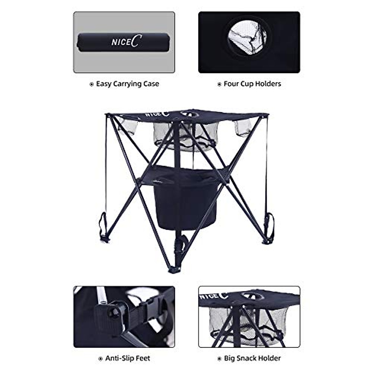 Nice C Camping Table with Cooler, Tailgating Table, Beach Table, Cooler with Table, Portable Table, Ultralight Compact with Carry Bag for Outdoor, Picnic