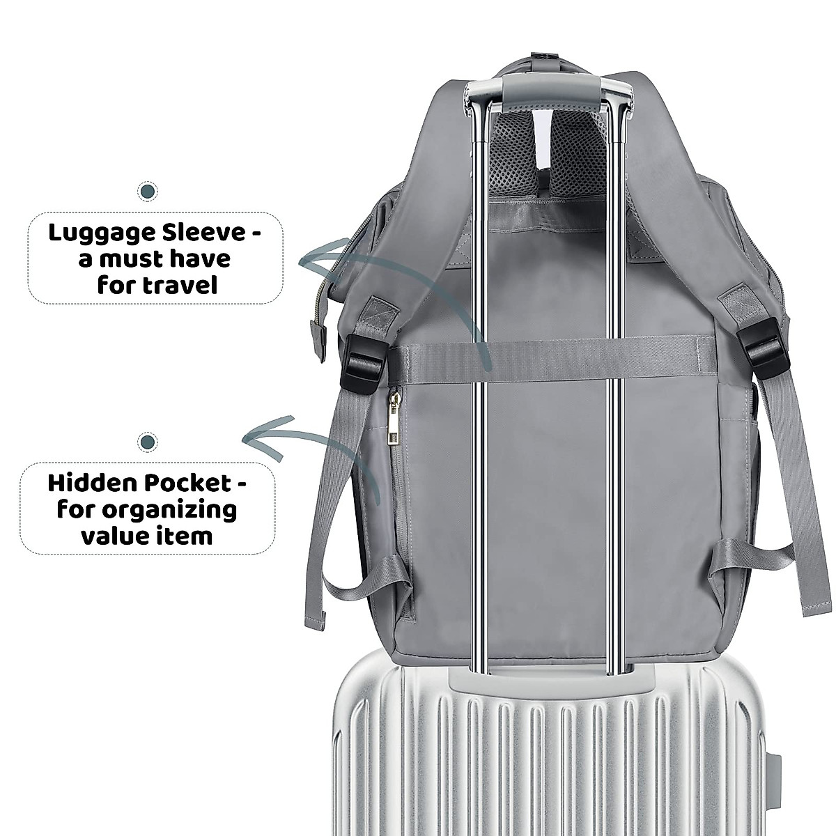 RJEU Women Backpack,Work Computer Bag for Nurse Teacher with USB Charger,Girls High School Backpack Cute Laptop Tote Backpack for Travel Office,Grey