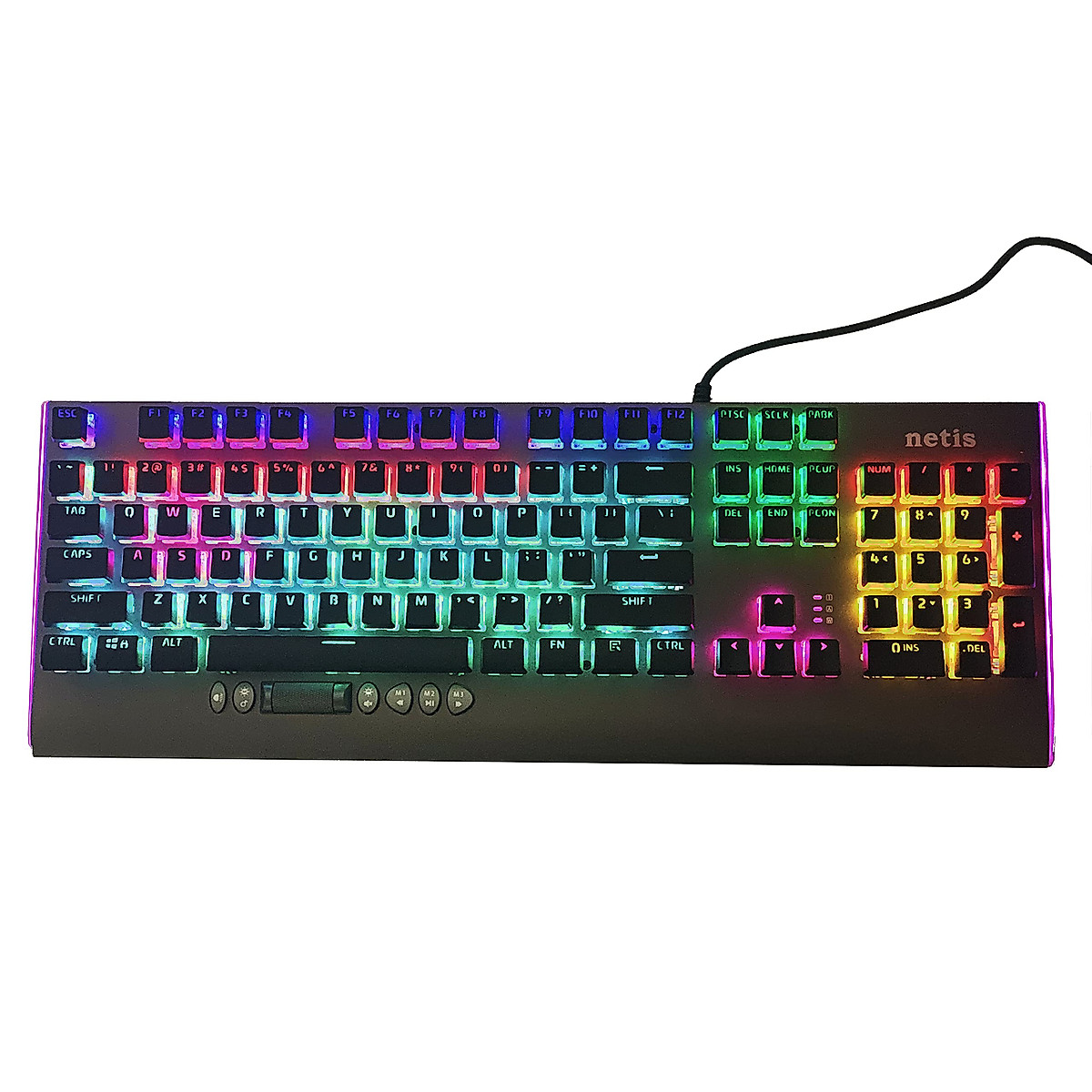 Netis K3101 Wired Mechanical Gaming Keyboard Rainbow Backlit Cherry MX Red Switches Equivalent with Multimedia Wheel for Gaming and Office PC Laptop Desktop Computers