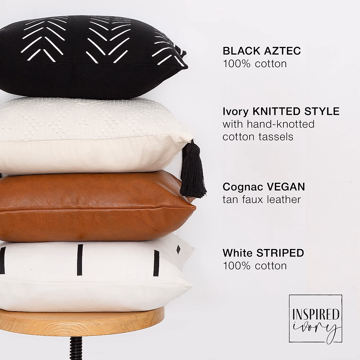 INSPIRED IVORY Boho Throw Pillow Covers - Set of 4 Decorative Farmhouse Pillow Cases for Living Room,Home - Aztec Toss Pillow Covers 18x18 Striped Geometric Aztec for Couch Sofa Bed - Urban Collection