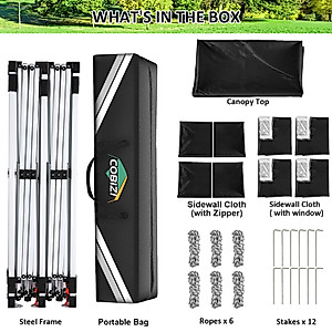 COBIZI 10x20ft Pop Up Canopy Tent with 6 Removable Sidewalls, Easy Up Commercial Canopy, Waterproof and UV50+ Gazebo with Portable Bag, Adjustable Leg Heights,Party Tents for Parties, with 4 Sandbags