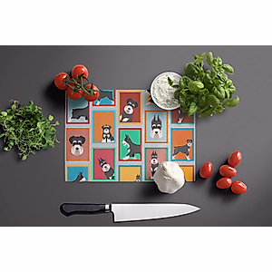 Caroline's Treasures MLM1145LCB Lots of Black and Silver Schnauzer Glass Cutting Board Large Decorative Tempered Glass Kitchen Cutting and Serving Board Large Size Chopping Board