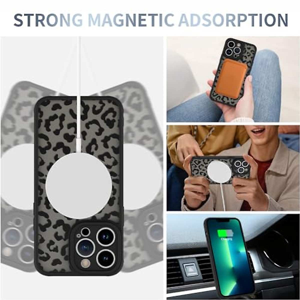 AIGOMARA for iPhone 13 Pro Max Case [Compatible with MagSafe] Black Leopard Pattern Design Case for Women Girls Men Soft TPU Bumper Hard PC Back Anti-Fall Shockproof Protective Slim Cover