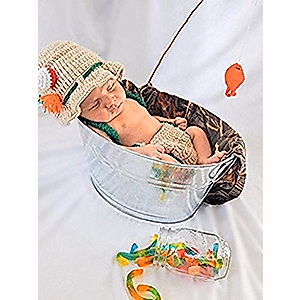 Pinbo Baby Photography Prop Crochet Fishing Fisherman & Fish Hat Diaper Shoes
