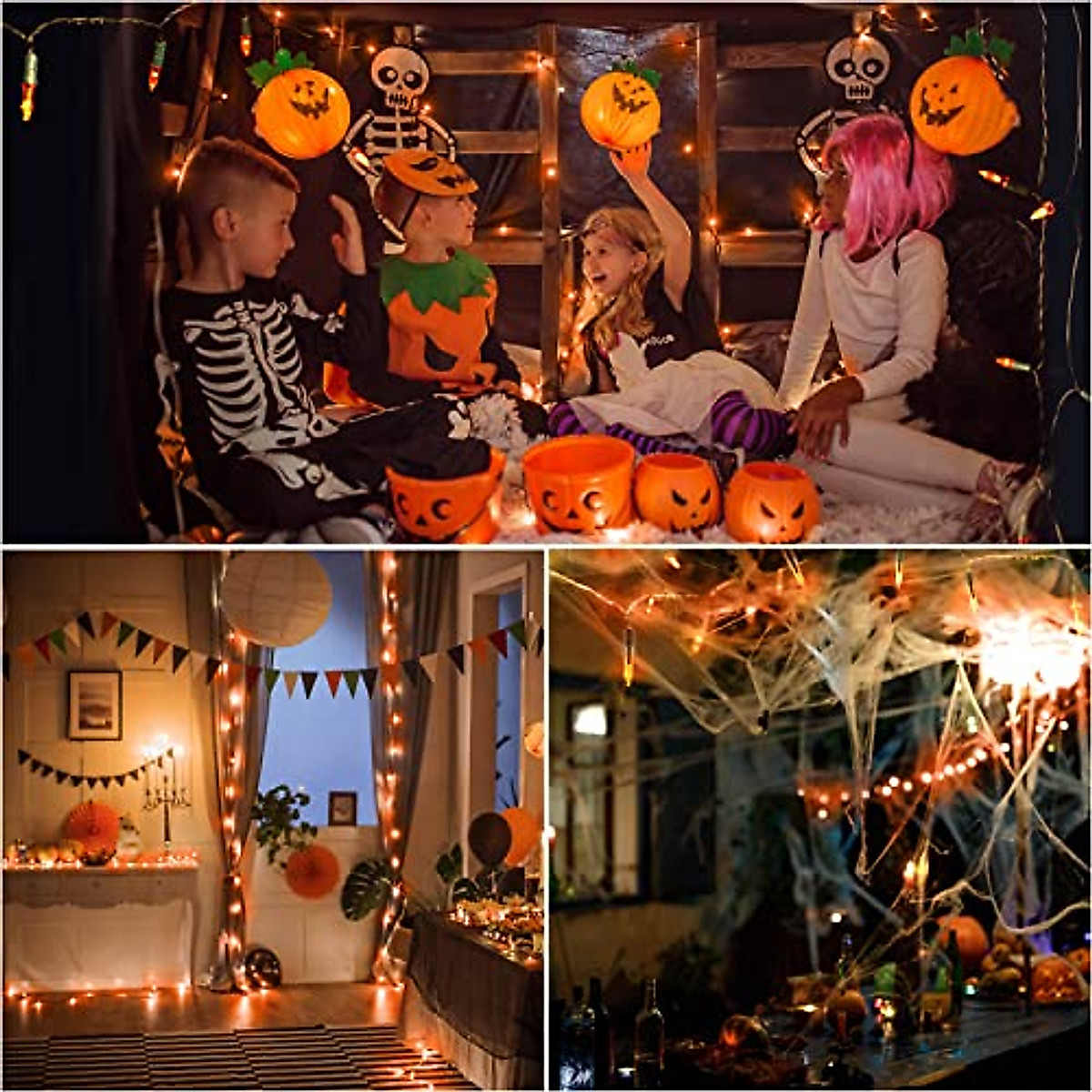 SEMILITS Halloween Decoration String Lights 100LED Orange Solar String Lights for Garden Home