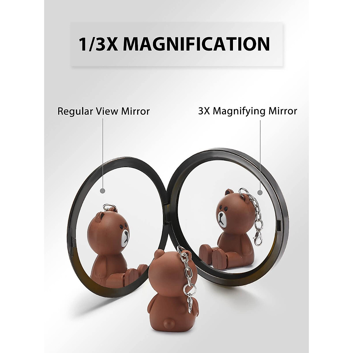 Getinbulk Compact Mirror Bulk, Set of 12 Double-Sided 1X/3X Magnifying PU Leather Round (Black, 2.7inch Diameter)