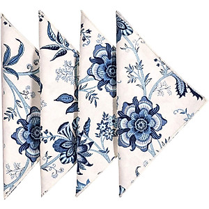 Decorative Things Cloth Napkins Set of 4 Cotton Table Linen Napkins Dinner 18" Backyard Beach Wedding Table Décor Pool Party Blue, Off White USA Made