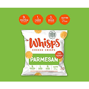 Whisps Cheese Crisps Parmesan & Cheddar Cheese | Protein Chips | Healthy Snacks | Protein Snacks, Gluten Free, High Protein, Low Carb Keto Food (0.63Oz, 12 Pack)