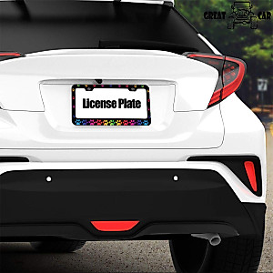 DZGlobal Paw Print Dog Cat Pattern License Plate Frame License Plate Covers Humor Car Tag Frame 2 Holes and Screws Black Personalized Car Accessories for Pet Lovers (Rainbow paw B)