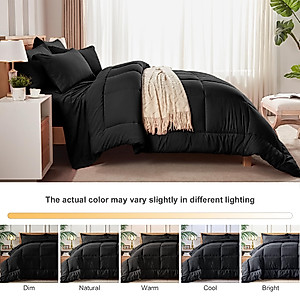Newspin Full Bed in a Bag - 7 Pieces Black Comforter Set, Lightweight All Season Bedding Comforter Set with Comforter, Flat Sheet, Fitted Sheet, Pillowcases & Shams