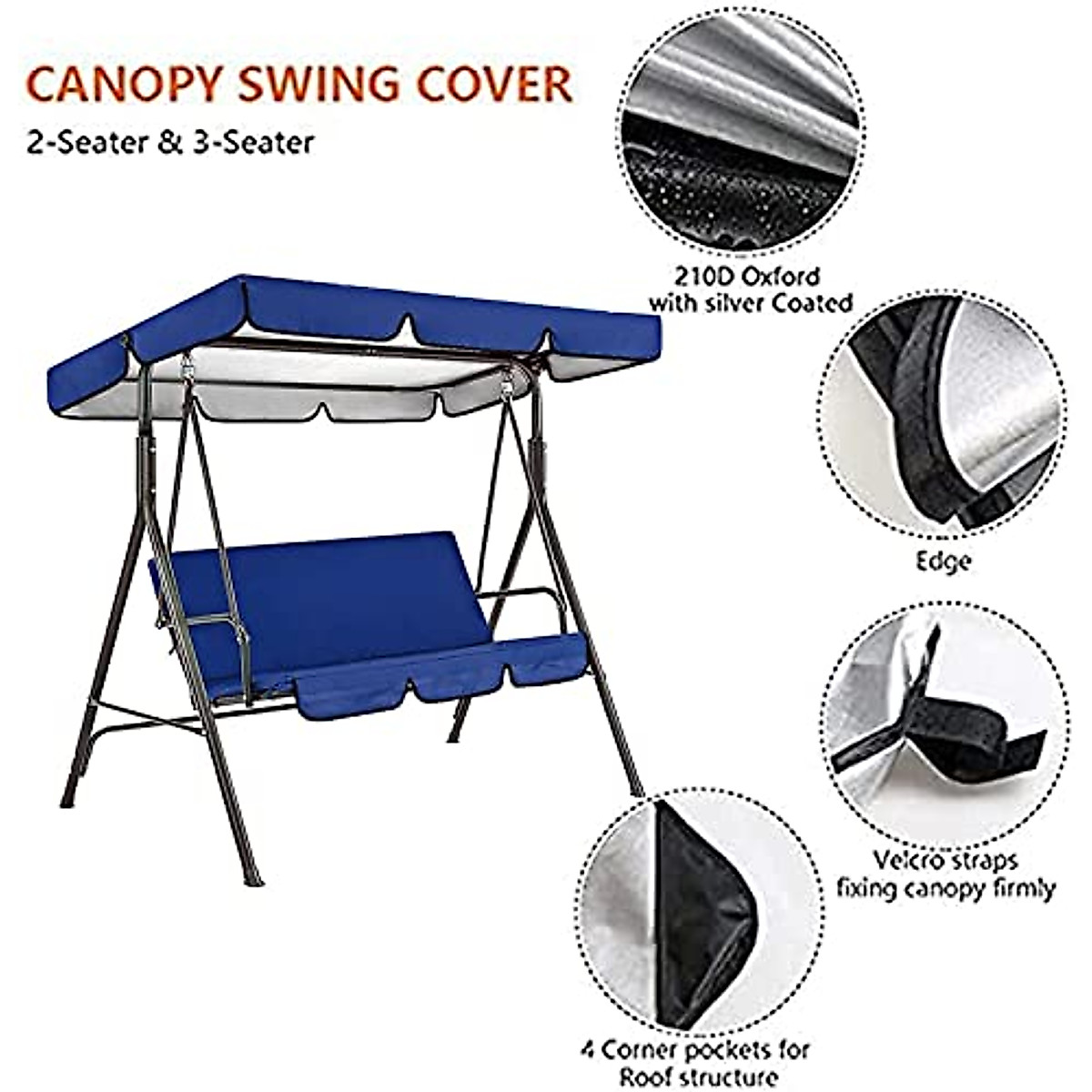 Patio Swing Canopy Waterproof Top Cover Set, Courtland Swing Replacement Awning Canopy Covers for Swing Chair Glider All Weather Protection Outdoor Garden Furniture(Dark Green, Three-seater76.77in)