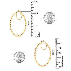 LeCalla 14K Gold-Plated 925 Sterling Silver Large Beaded Omega Hoop Earrings for Women Teen 55mm