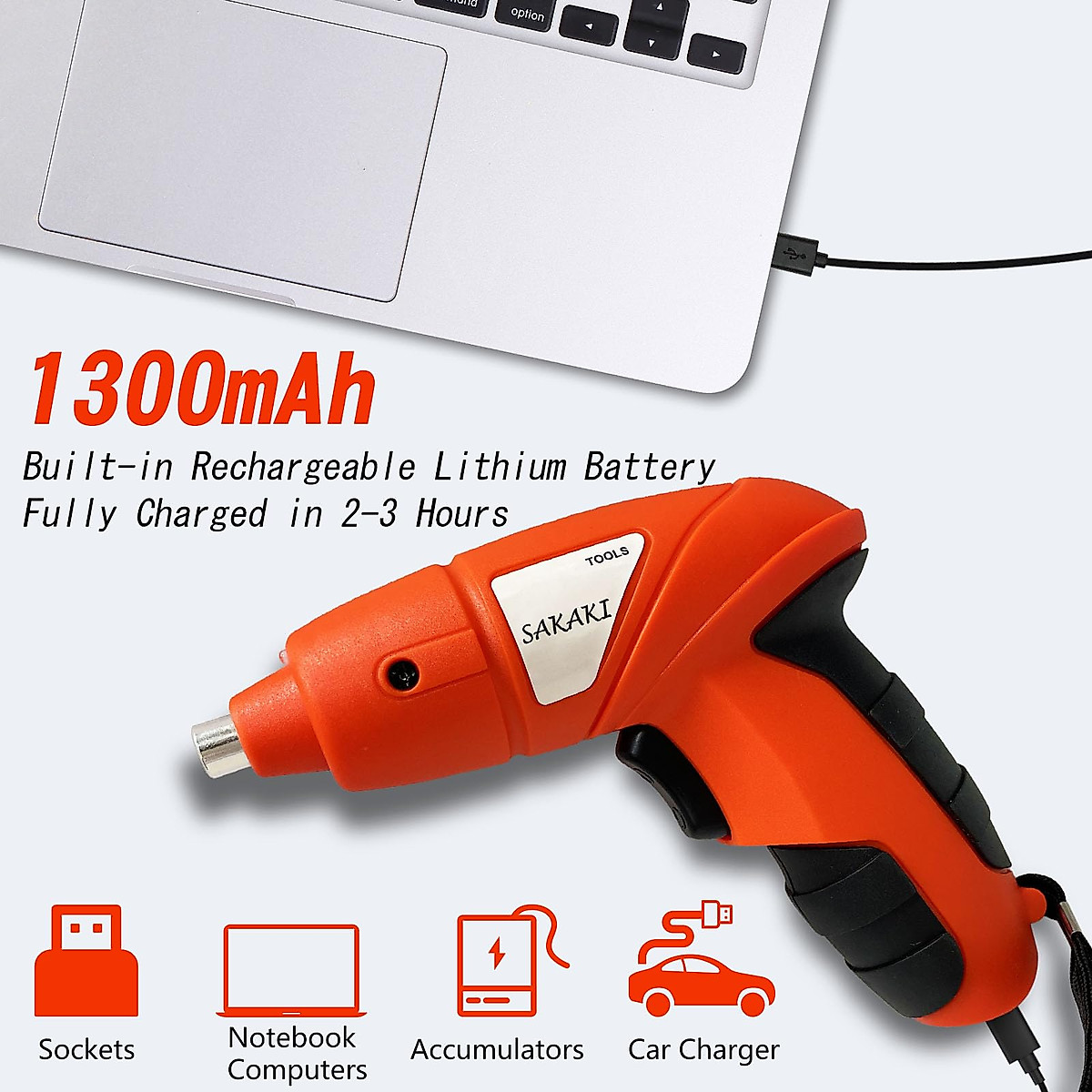 47 Piece Electric Screwdriver DIY Cordless Drill Set 3.6V with LED Light & Rechargeable Lithium Battery Carrying Case and Screw Driver Bits by SAKAKI (Orange)