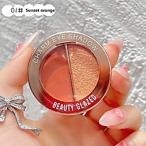 Timipoo Double color eye shadow, high pigment eye makeup palette, matte shimmer metal eye shadow powder, waterproof and durable color eye shadow (01#Sunset orange)