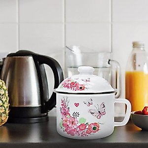 Hemoton 1Pc Enamel Soup Bowl Vintage Enameled Basin Retro Enameled Instant Noodles Bowl Lard Pot with Lid Large Salad Serving Bowl Ramen Basin