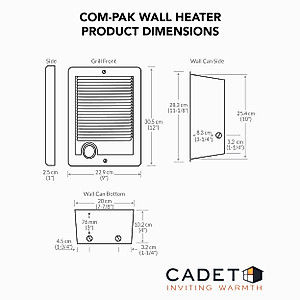 Cadet Com-Pak Electric Wall Heater Complete Unit with Thermostat (Model: CSC151TW, Part: 67509), 5120 BTU, 120 Volt, 1500 Watt, White