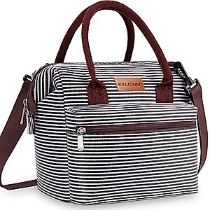 angel wish Lunch Bags for Women Leakproof Insulated Crossbody Wide Open Lunch Bag Lunch Pail Adults Lunch Box Lunch Cooler Bag for Women,Nurse,Teachers (Black White Strip)