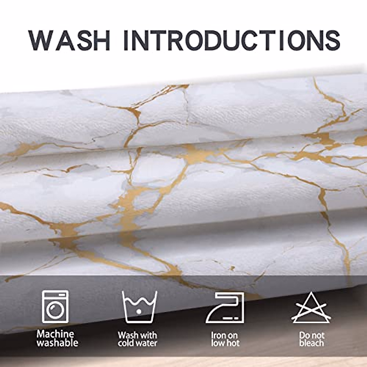 MCALK Luxury Gold Marble Kitchen Curtains Tiers and Valances Set 3 Piece for Windows White Background Kitchen Window Curtains Set,Modern Vintage Style Valances for Living Room(36" Tiers Set)