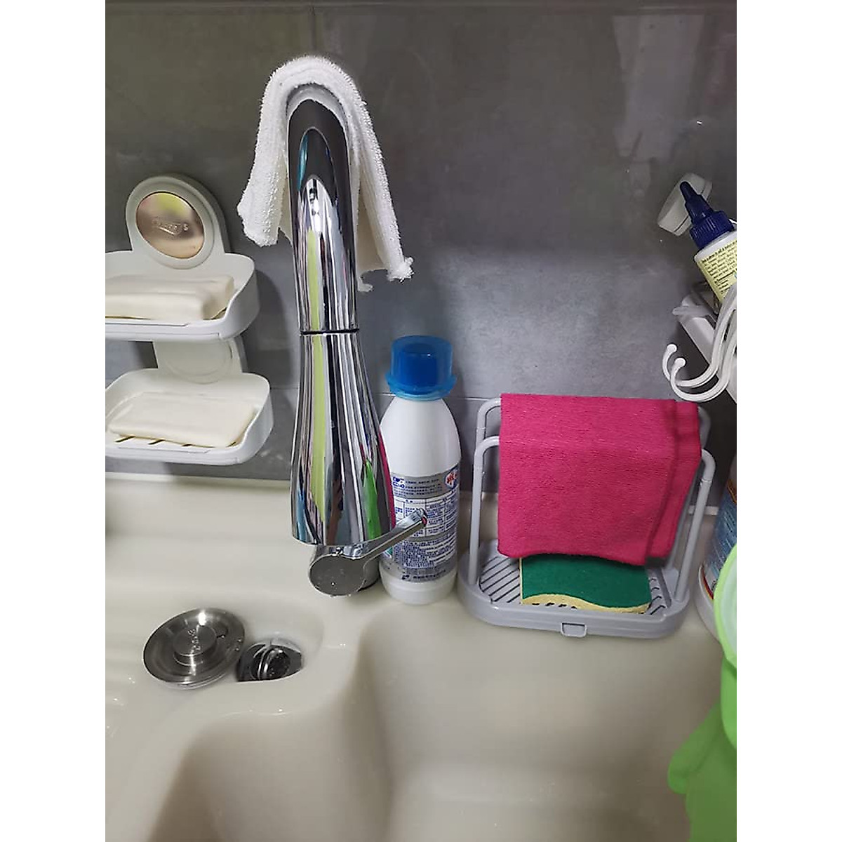 Kitchen Dish Sponge Holder for Kitchen Sink Organizer Organization, Kitchen Sink Sponge Caddy Accessories Holder, Kitchen Sink Sponge Soap Tray for Dish Cloth, Rag, Brush, Scrubber