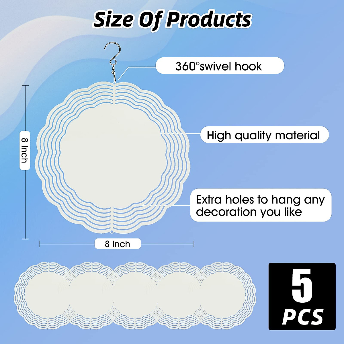 5 Pack Sublimation Wind Spinner Blanks 8 Inch Wind Spinners Sublimation Blanks 3D Aluminum Metal Wind Spinners for Yard and Garden Indoor Outdoor Window Porch Front Door Decoration Round