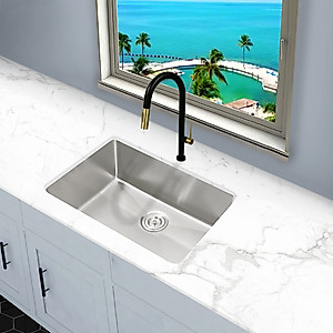 KABCO 18 Gauge 27 Inch Single Bowl Undermount Stainless Steel Kitchen Sink, Rust Resistant Sound and Heatproof Laser Cut Tight Radius SInk for Indoor or Outdoor Kitchens