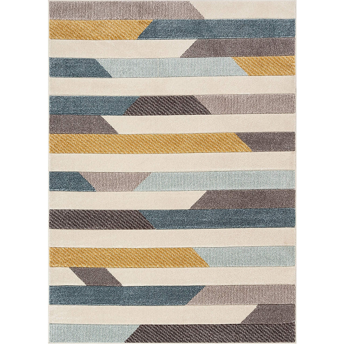 Well Woven Ruby Geometric 8x10 Area Rug Blue Gold & Grey Vibrant Modern Contemporary Hand Carved Stripes Design Perfect for Living Room Dining Room or Bedroom Plush Easy-Care Easy-to-Clean Carpet