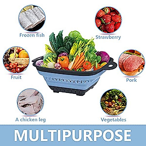 Esmartlife Silicone Colanders - 2 Collapsible Colanders (Strainers), Sizes9" - 3 Quart and 8" - 2Quart -Colander Strainer, Space-save Silicone Kitchen Foldable Food Strainer