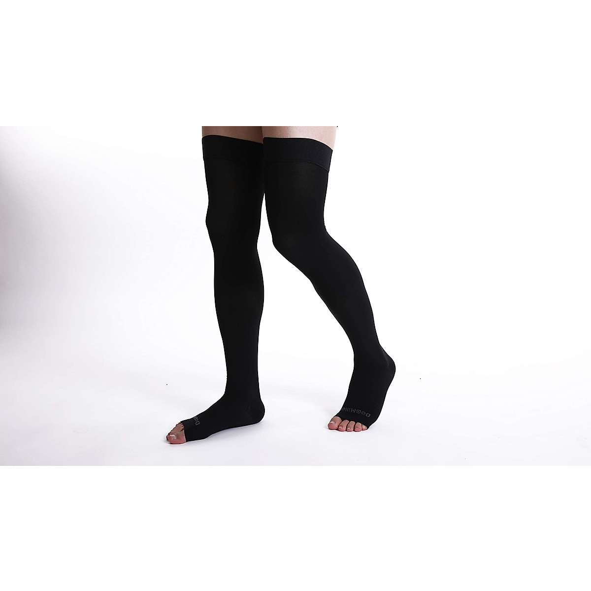 Doc Miller Thigh High Open Toe Compression Stockings 20-30mmHg for Varicose Veins, Pregnancy Support Open Toe Thigh High Compression Socks for Women and Men - 1 Pair Black Large