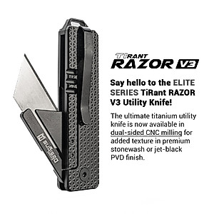 TiRant RAZOR V3 Utility Knife (Jet-Black 6AL-4V Titanium) Elite DUAL-APEX Edition EDC Box Cutter