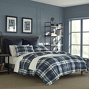 Nautica Home Ultra Soft & Cozy Microsuede Reversible Plaid Quilted Comforter Matching Shams, 3-Piece Bedding Set, Queen, Navy/Blue/White