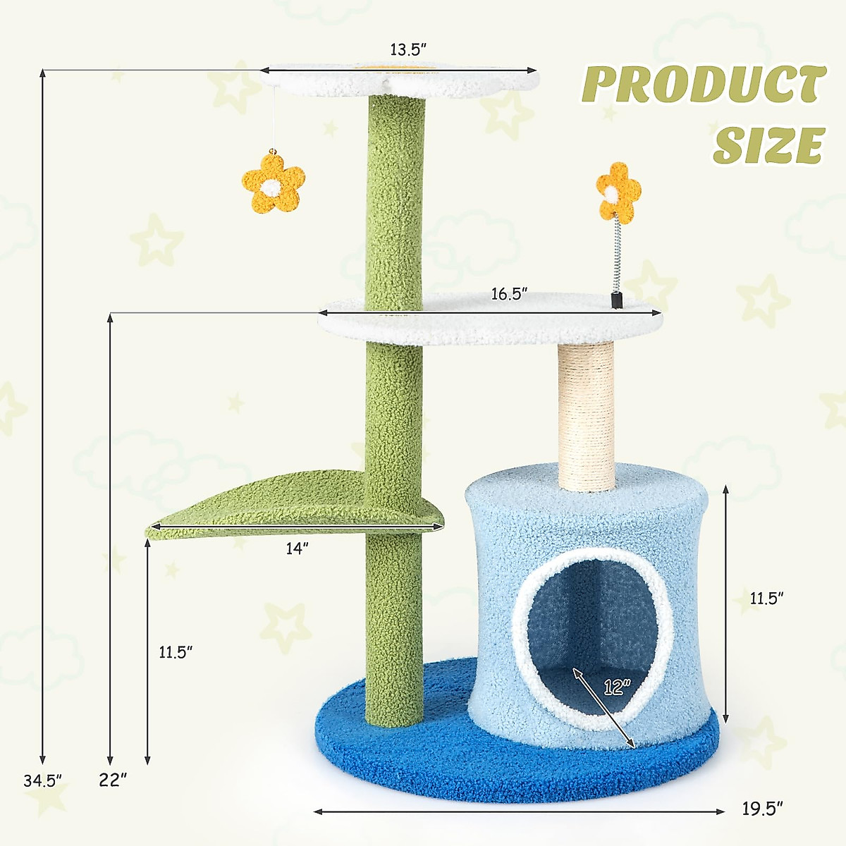 Tangkula Cute Cat Tree, Flower Cat Tower with Sisal Scratching Post, Plush Leaf-Shaped Perch, Roomy Condo, Fluffy Spring Ball & Jingling Ball, Small Cat Tree for Indoor Cats 20 lbs Heavy Duty