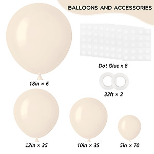 RUBFAC Sand White Balloons, 146pcs Different Sizes Pack of 18 12 10 5 Inch for Beige Balloon Garland Arch as Graduation Wedding Birthday Baby Shower Anniversary Party Decorations