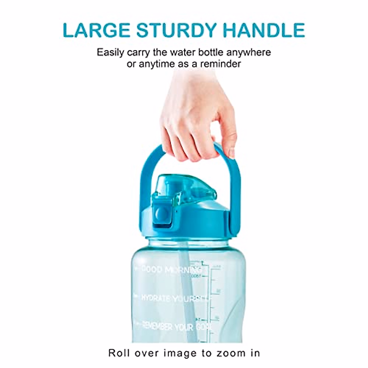 EYQ 64oz Leakproof Free Drinking Water Bottle with Motivational Time Marker BPA Free for Fitness, Gym and Outdoor Sports (Mint Green)